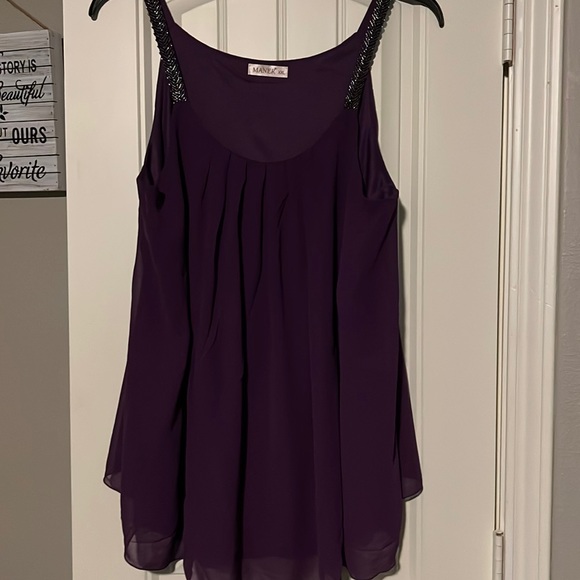 Maner Tops Purple Cami Plus Size Cami Casual Pleated Chiffon Tank Top With Beaded Strap